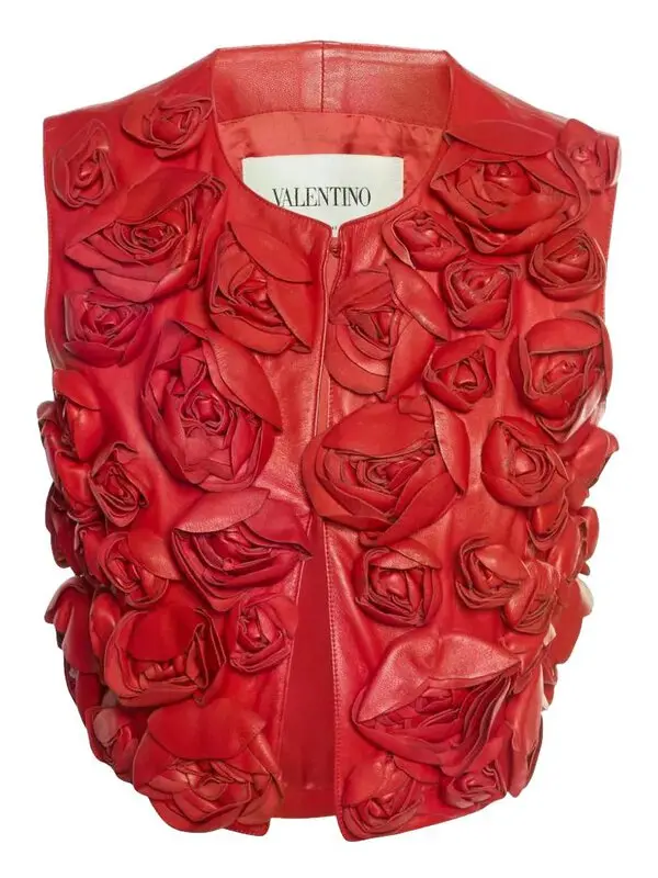 Valentino Garavani Floral-appliqué Leather Vest - Red
