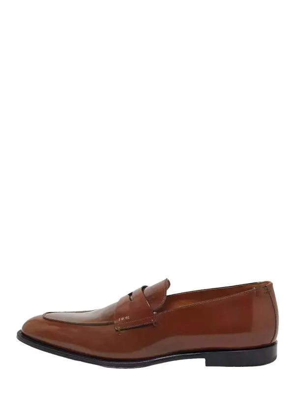 Dior Leather Loafers With Oblique Print - Brown