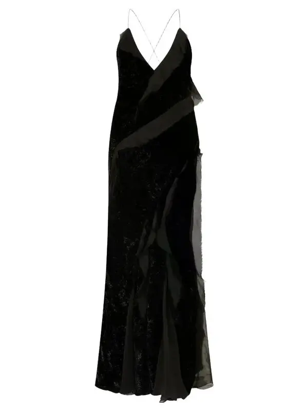 Roberto Cavalli Velvet Ruffled Maxi Dress - Black