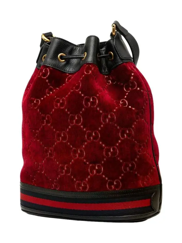 Gucci Gg Velvet Web Bucket Bag - Red