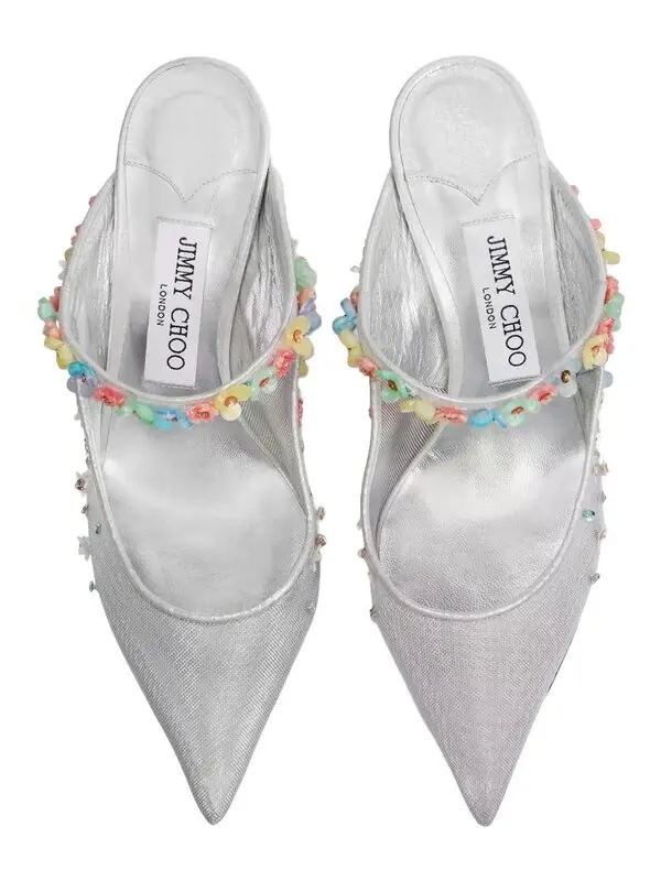 JIMMY CHOO 65mm Bing Daisy-embellished Mesh Mules - Silver