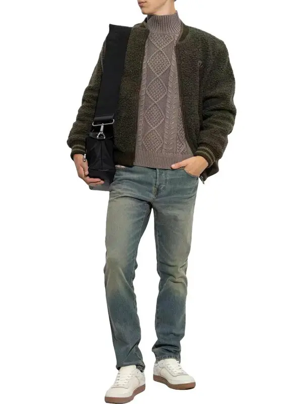 DIESEL® K-inome Cable Knit Mock Neck Sweater - Brown
