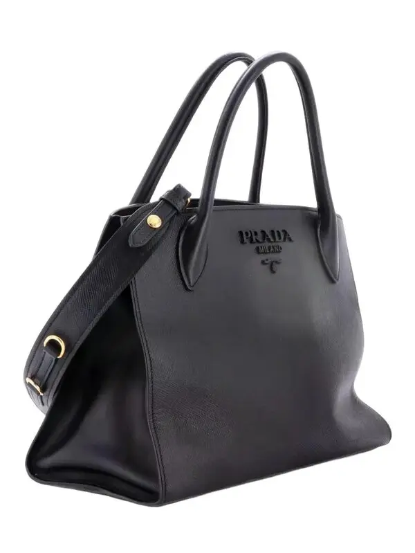 Prada Monochrome Saffiano With City Calf Medium Tote Bag - Black