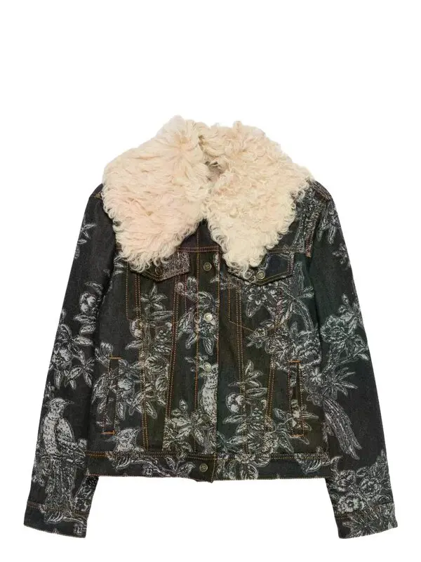 Etro Shearling Collar Floral Print Jacket - Blue