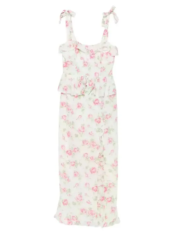 Alessandra Rich Floral Ruffled Midi Dress - White