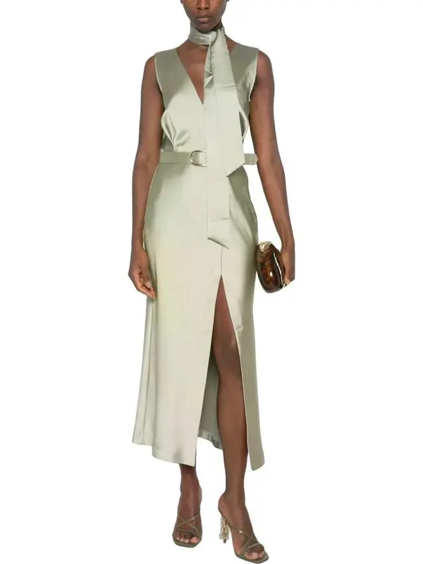 Imperial Belted Pussy-bow Dress - Green