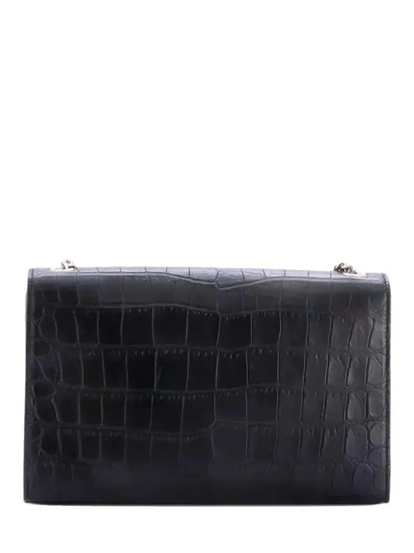 Saint Laurent Monogram Tassel Crocodile Embossed Leather Medium Crossbody Bag - Black