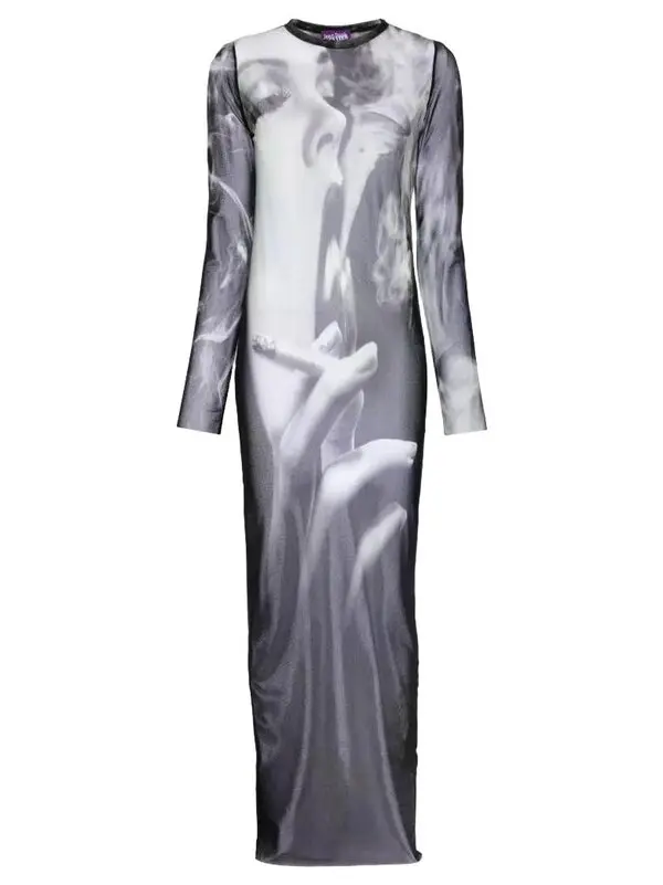 JEAN PAUL GAULTIER Graphic Print Long Sleeve Maxi Dress - Black