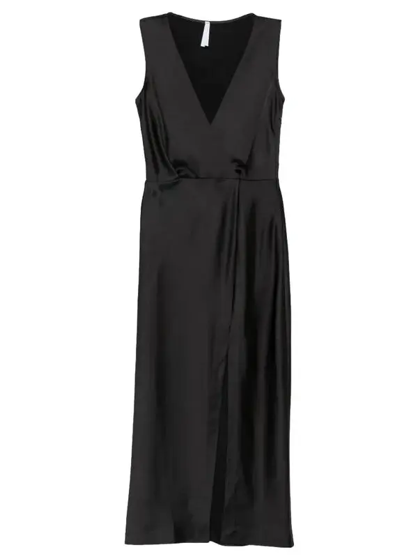 Imperial Belted Wrap-style Dress With Front Slit - Black