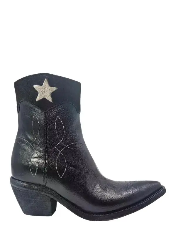 MADISON MAISON Pointy Star-patchwork Leather Ankle Boots - Black