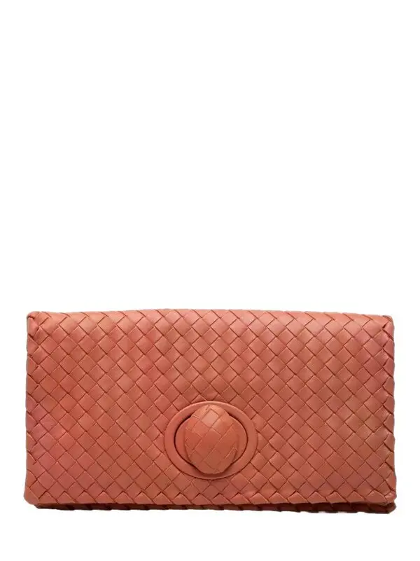 Bottega Veneta Woven Nappa Leather Turn Lock Clutch Bag - Brown