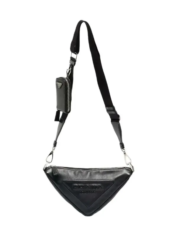 Prada Triangle Leather Shoulder Bag - Black