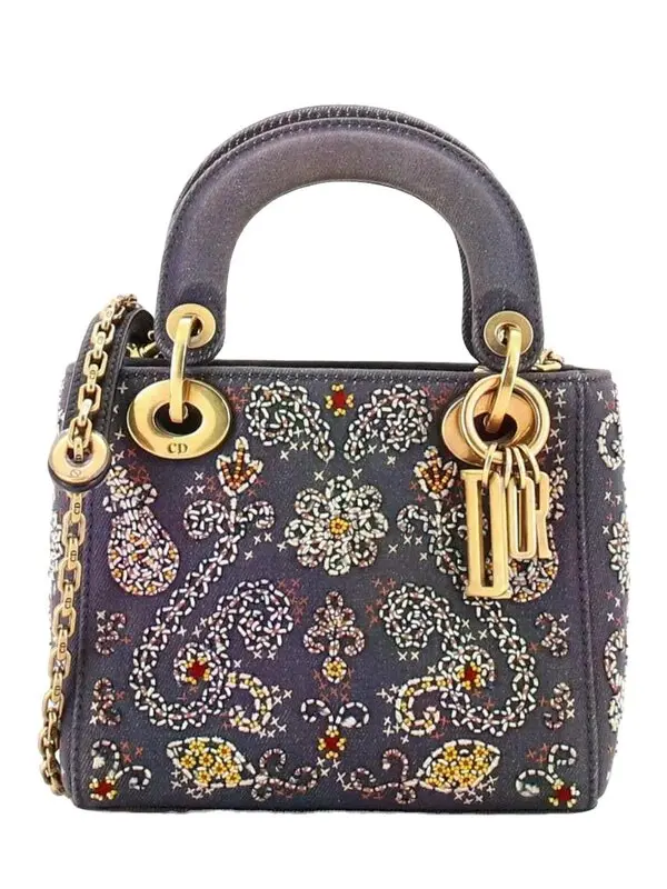 Dior Lady Chain Bag Beaded Denim Mini Crossbody Bag - Blue