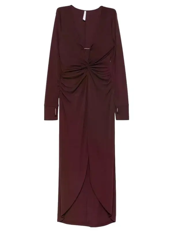 Imperial Bordeaux Twist Detail V-neck Long Sleeve Maxi Dress - Brown