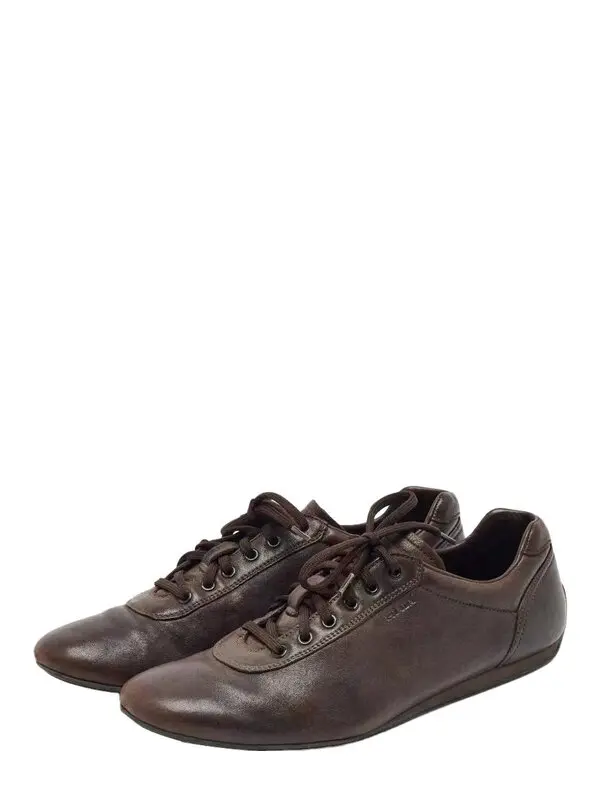 Prada Lace-up Leather Sneakers - Brown