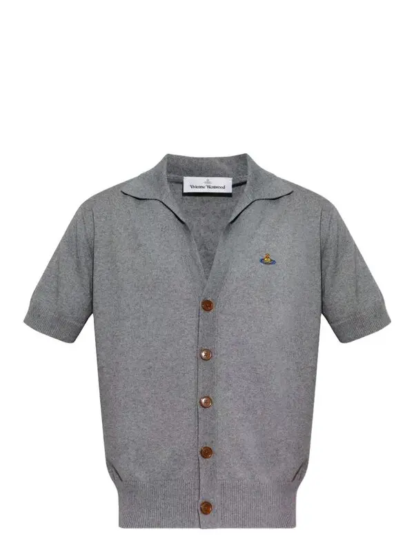 VIVIENNE WESTWOOD V-neck Cardigan With Orb Logo Embroidery - Grey
