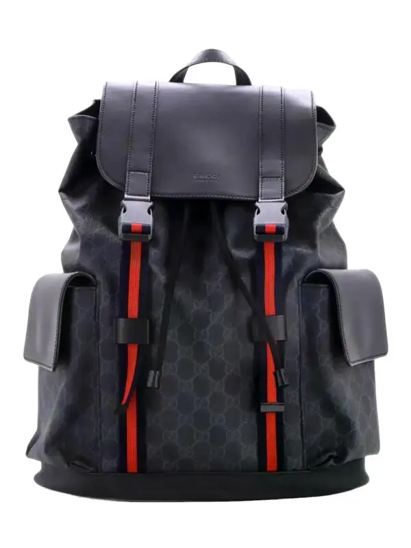 Gucci Gg Coated Canvas Backpack With Double Pockets - Black