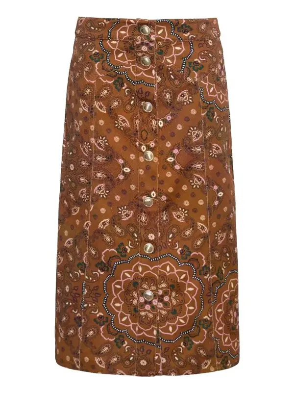Cara Cara Juniper Bandana Print A-line Midi Skirt - Brown