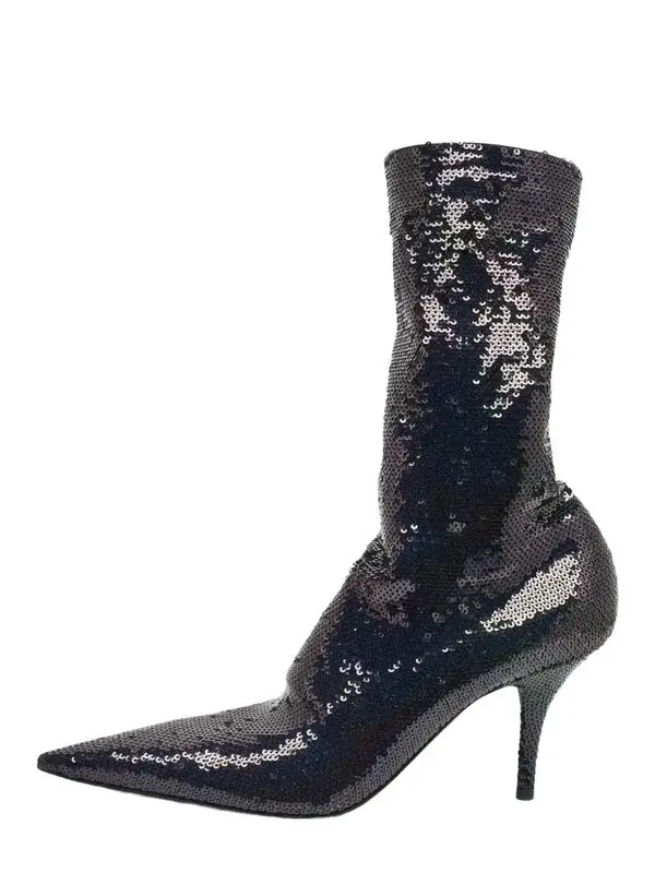 Balenciaga Knife Sequin Heeled Ankle Boots - Black