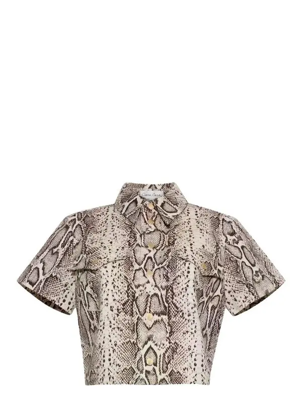 Cara Cara Snakeskin-print Cropped Shirt - Grey