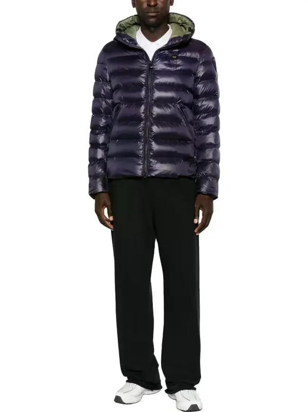 BLAUER. Quilted Hooded Jacket With Logo Patch - Blue