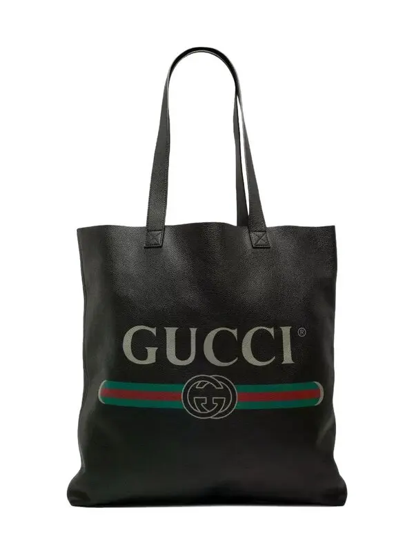 Gucci Calfskin Logo Tote Bag - Black