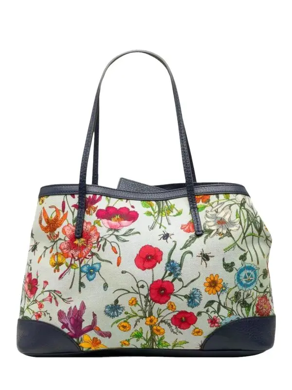Gucci 2000-2015 Medium Canvas Flora Tote Bag - White