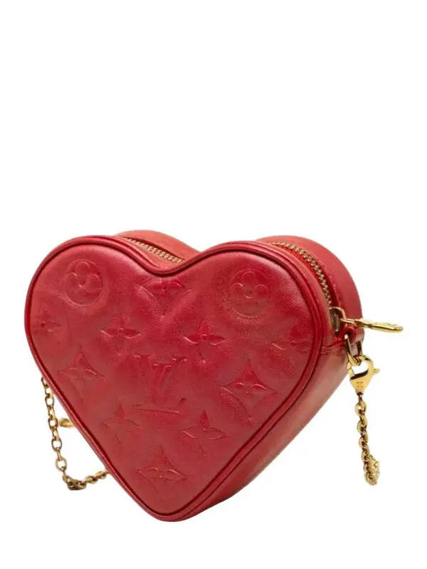 LOUIS VUITTON Monogram Embossed Lambskin Heart On Chain Crossbody Bag - Red