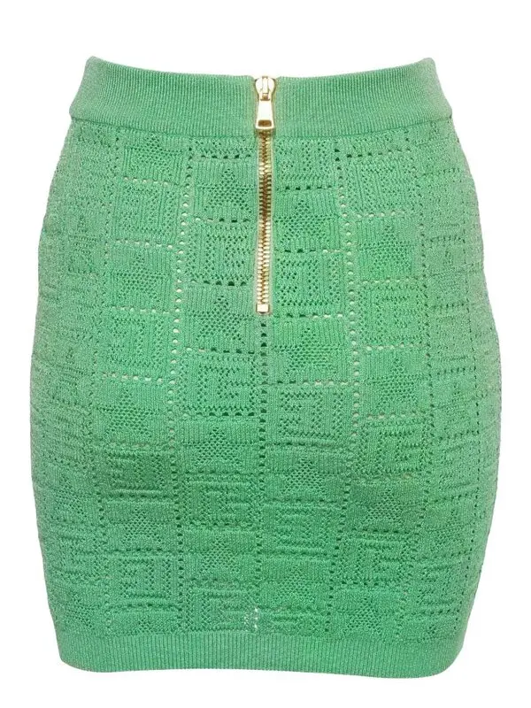 Balmain Monogram Pointelle-knit Mini Skirt - Green