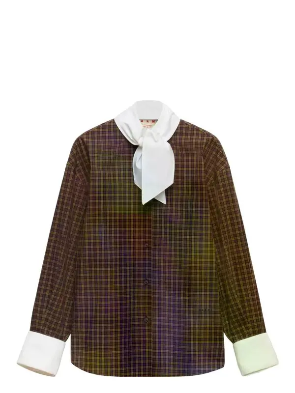 Marni Checked-poplin Shirt With Neck-tie - Brown