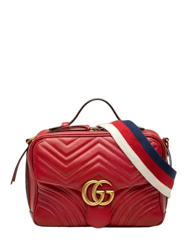 Gucci Small Gg Marmont Matelassé Leather Top Handle Satchel - Red