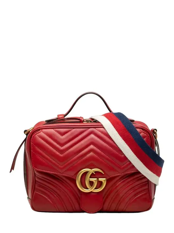 Gucci Small Gg Marmont Matelassé Leather Top Handle Satchel - Red