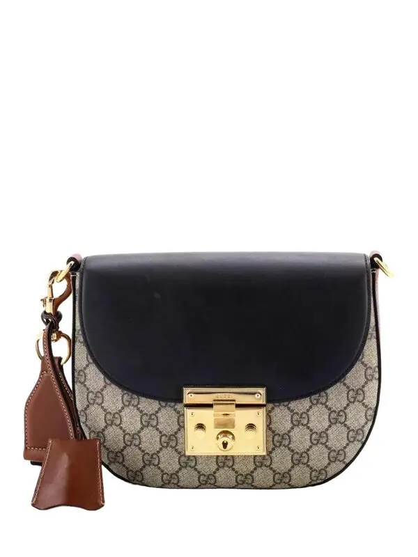 Gucci Padlock Saddle Shoulder Bag In Gg Coated Canvas And Leather - Black