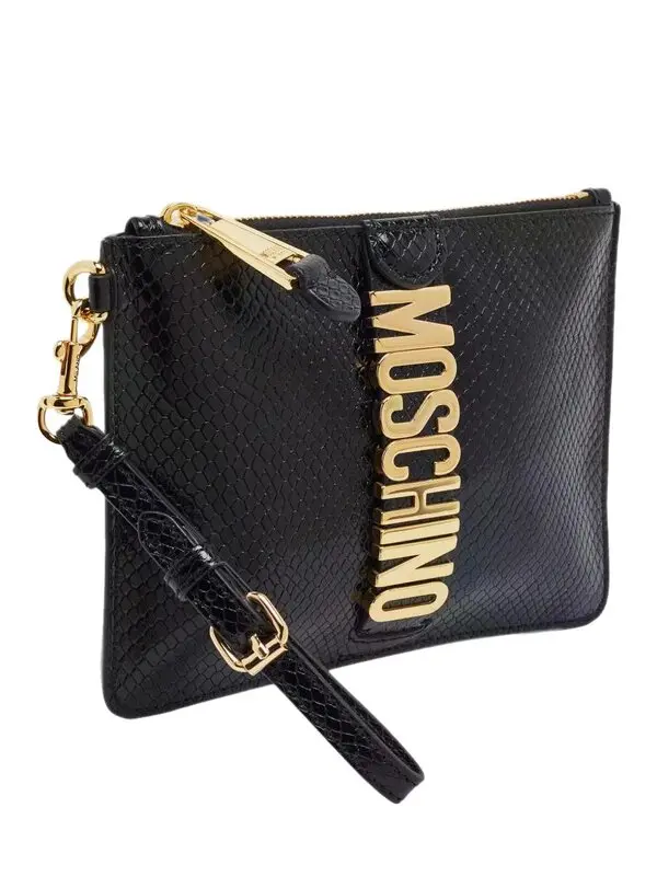 Moschino Plaque Snake-effect Clutch Bag - Black