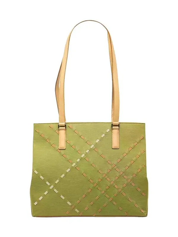 Burberry Stitched Supernova Check Canvas Tote Bag - Green