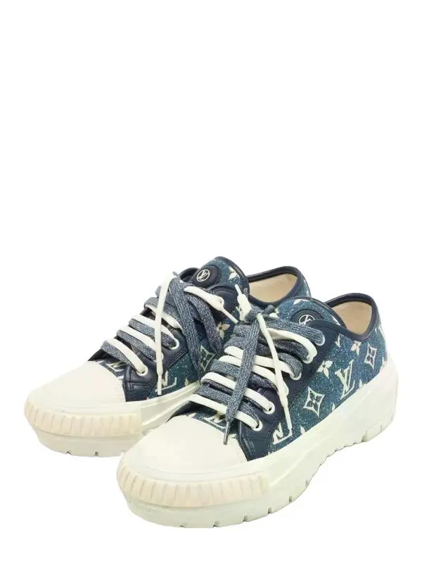 LOUIS VUITTON Monogram Denim Lace-up Sneakers - Blue