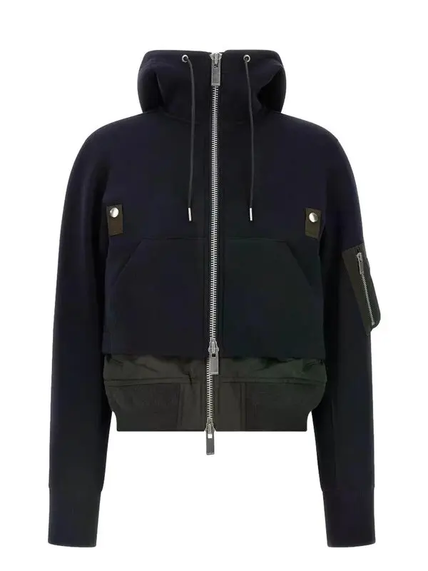 Sacai Sponge Double-layer Hoodie With Drawstring Hood And Two-way Zip Fastening - Blue