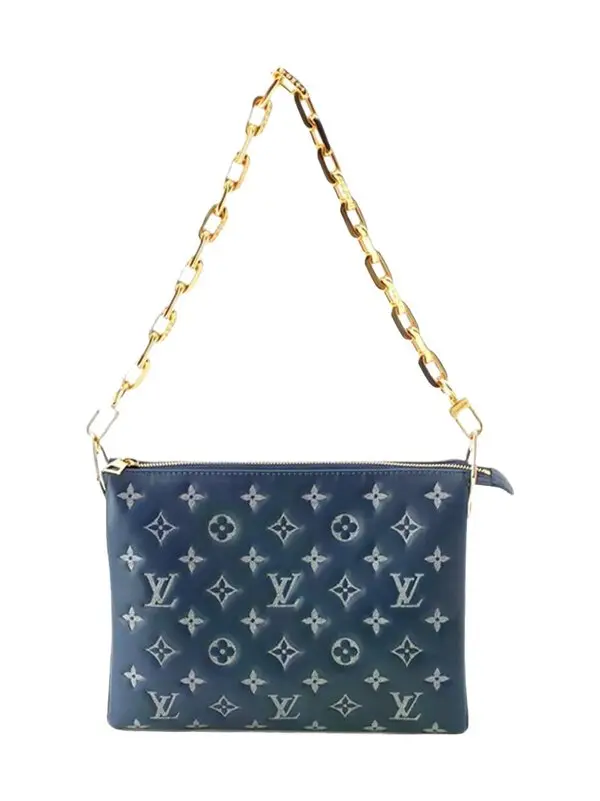 LOUIS VUITTON 2021-2026 Monogram Embossed Denim Lambskin Coussin Pm Satchel - Blue