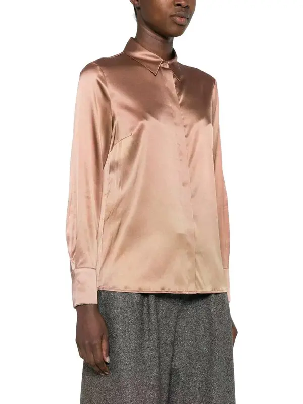 Peserico Satin Finish Long Sleeve Shirt - Brown