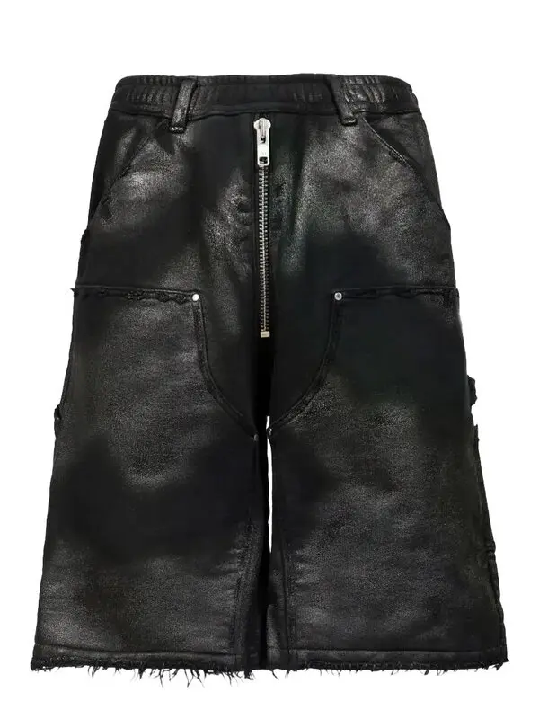FILTH Waxed-finish Frayed-edge Shorts - Black