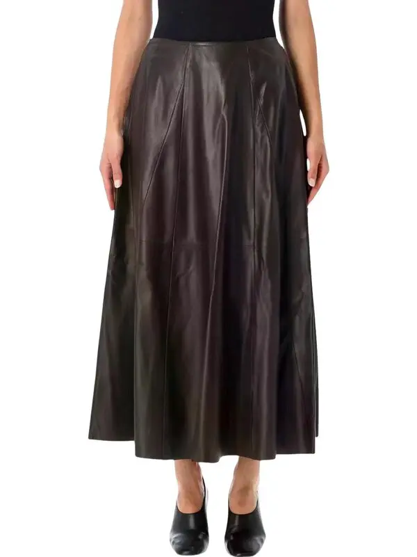 ARMA Leather Pleated Midi Skirt - Brown