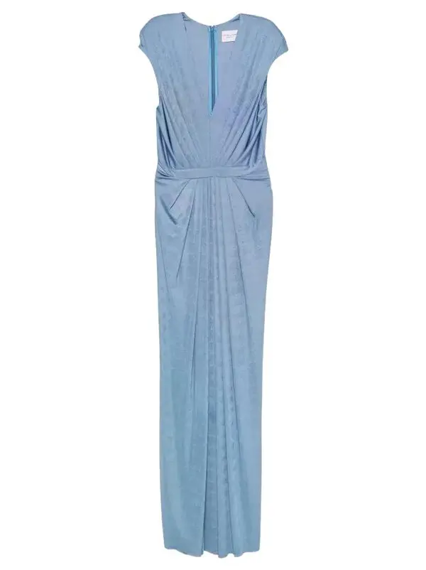 ALESSANDRO LEGORA V-neck Maxi Dress With Draped Detailing - Blue