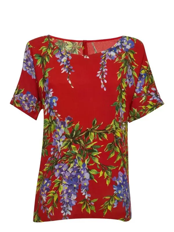 Dolce & Gabbana Wisteria Floral Print Top - Red