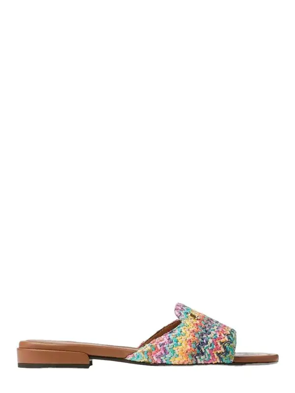 JIMMY CHOO Dina Chevron Raffia Flat Mule Sandals - Multicolour