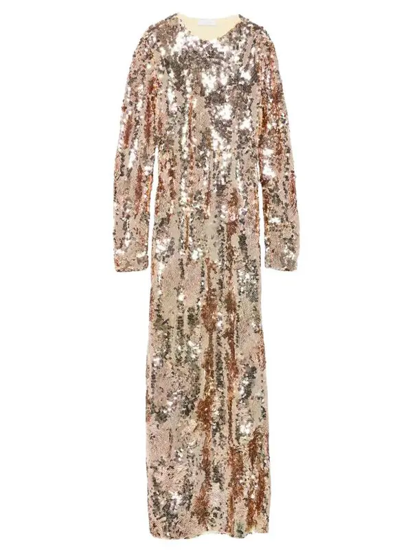 Rabanne Sequin Embellished Long Sleeve Maxi Dress - Pink
