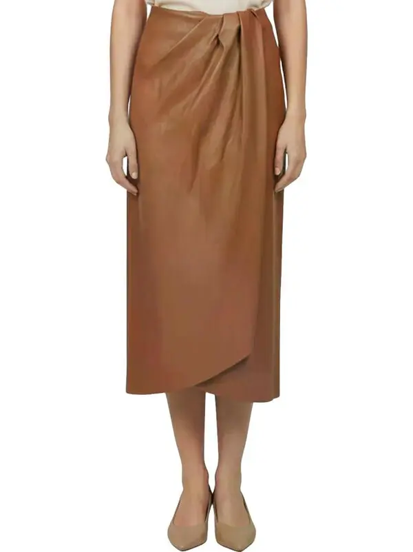 Johanna Ortiz Gathered Faux-leather Midi Skirt - Brown