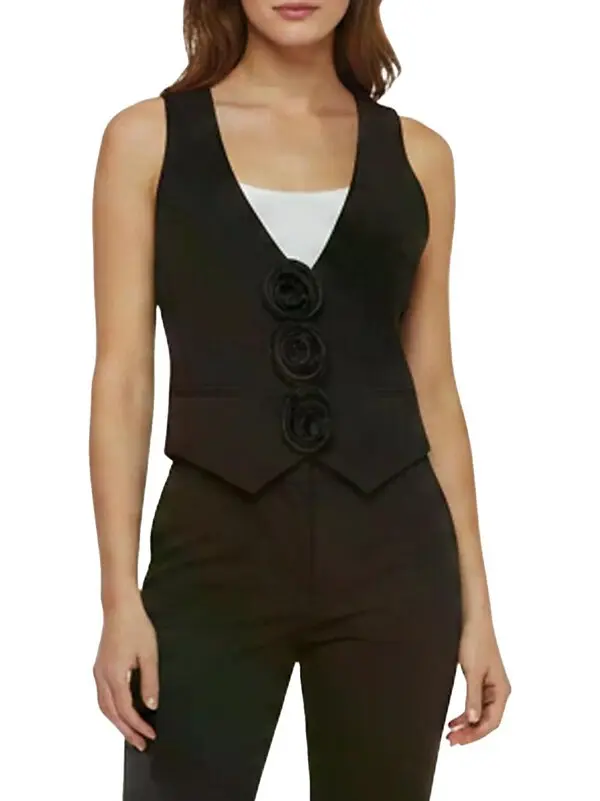Magda Butrym Floral-appliqué V-neck Vest - Black