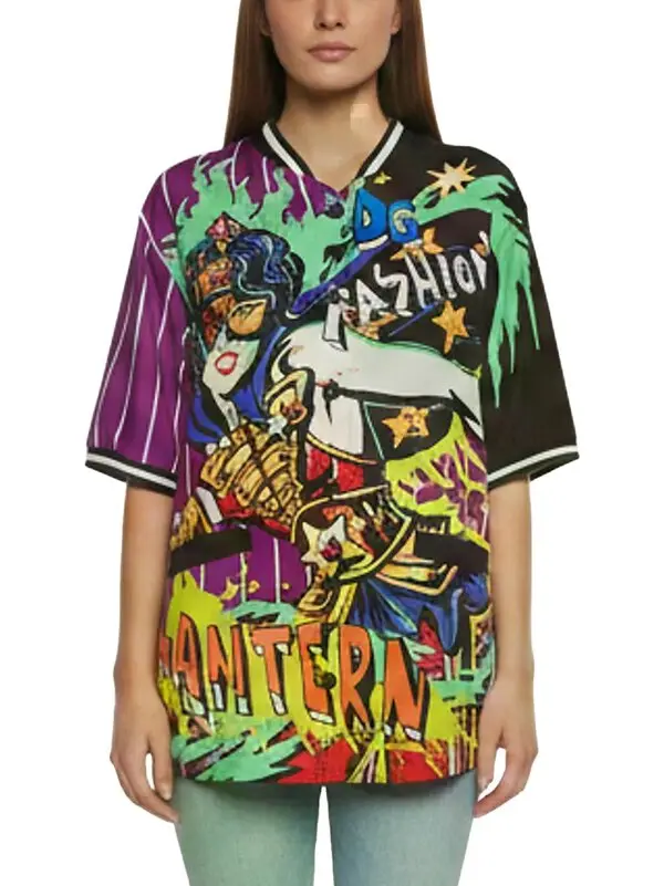 Dolce & Gabbana Graphic Print V-neck T-shirt - Black