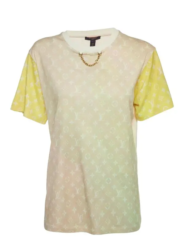 LOUIS VUITTON Monogram Cotton T-shirt With Chain Detail - Neutrals