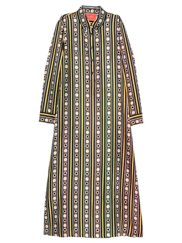 La DoubleJ Printed Silk Maxi Shirt Dress - Brown